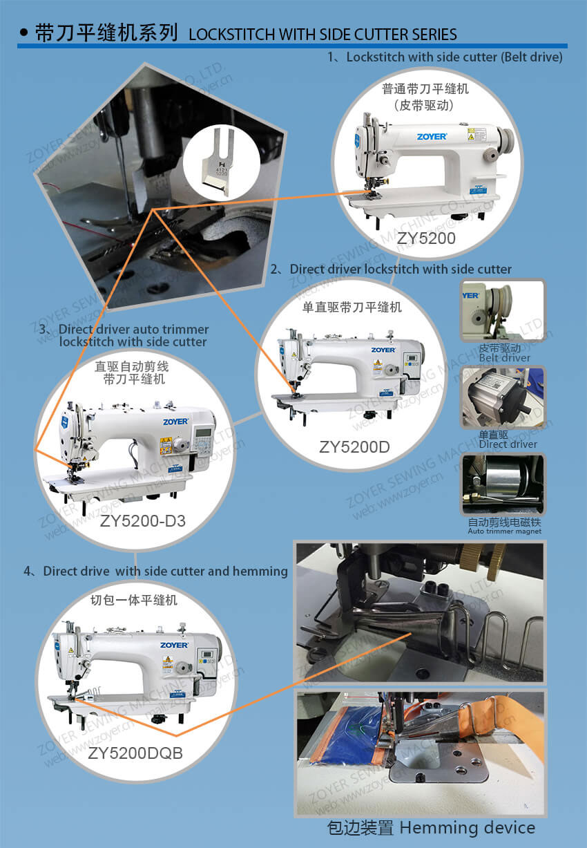 ZY5200 zoyer high speed lockstitch industrial sewing machine with side ...